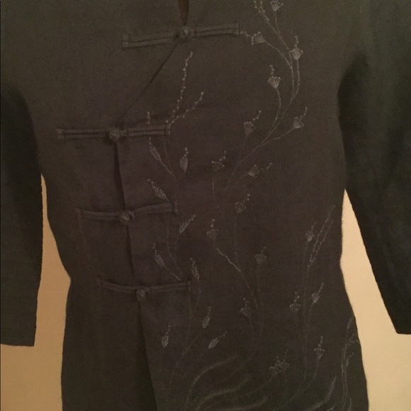 Tops | Dark Blue Embroidered Chinese Style Shirt | Poshmark